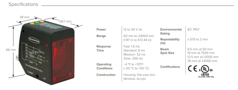 LTF Long-Range Time-of-Flight (ToF) Laser Sensors - Banner Engineering | Mouser